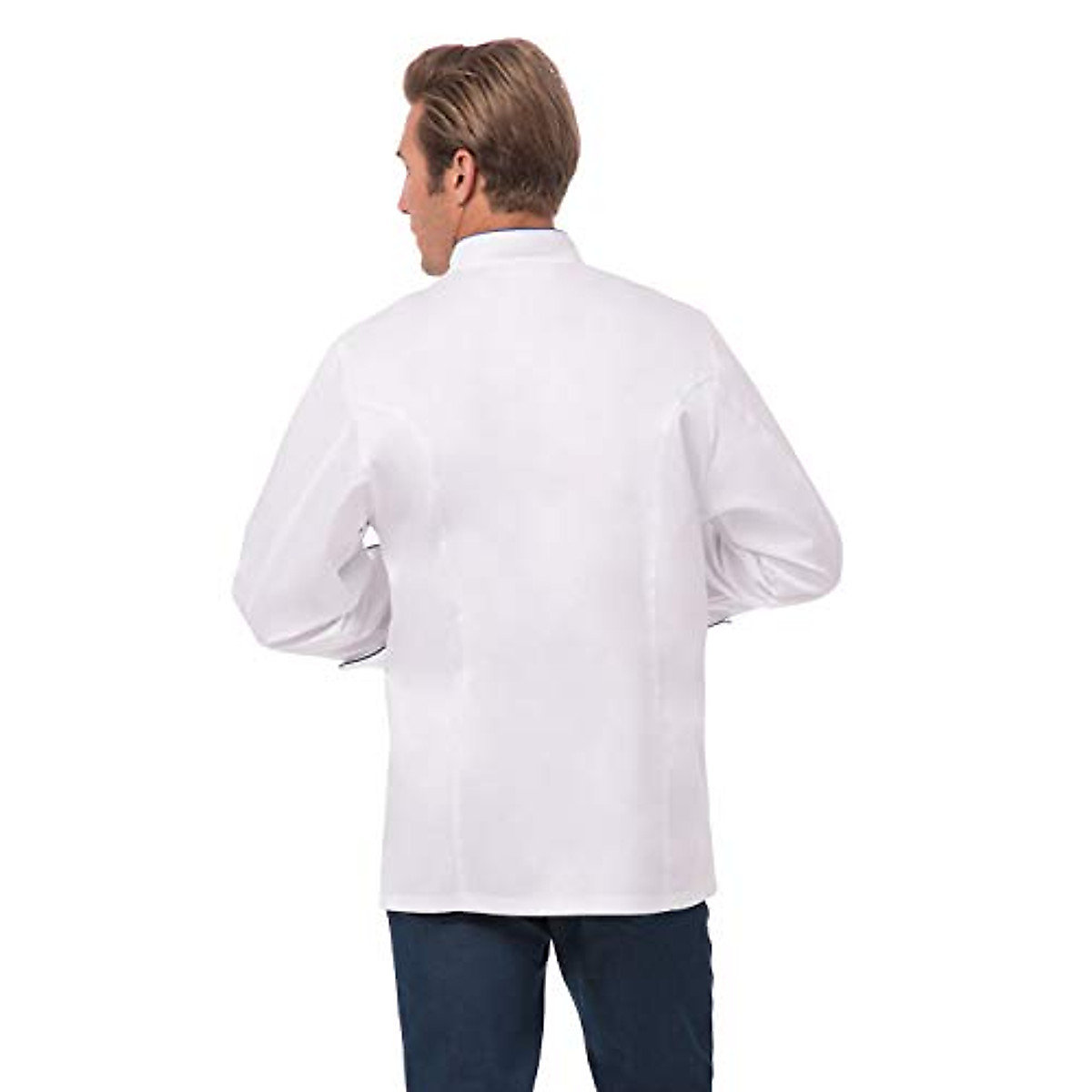 Chef Works Men's Men's Carlton Executive Chef Coat, White With Blue Piping, 40