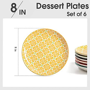 Metahom Salad Plates, Dessert Plates 8 Inch, Colorful Ceramic Plate Set for Pasta, Pancakes, Steak, Set of 6, Dishwasher & Microwave Safe
