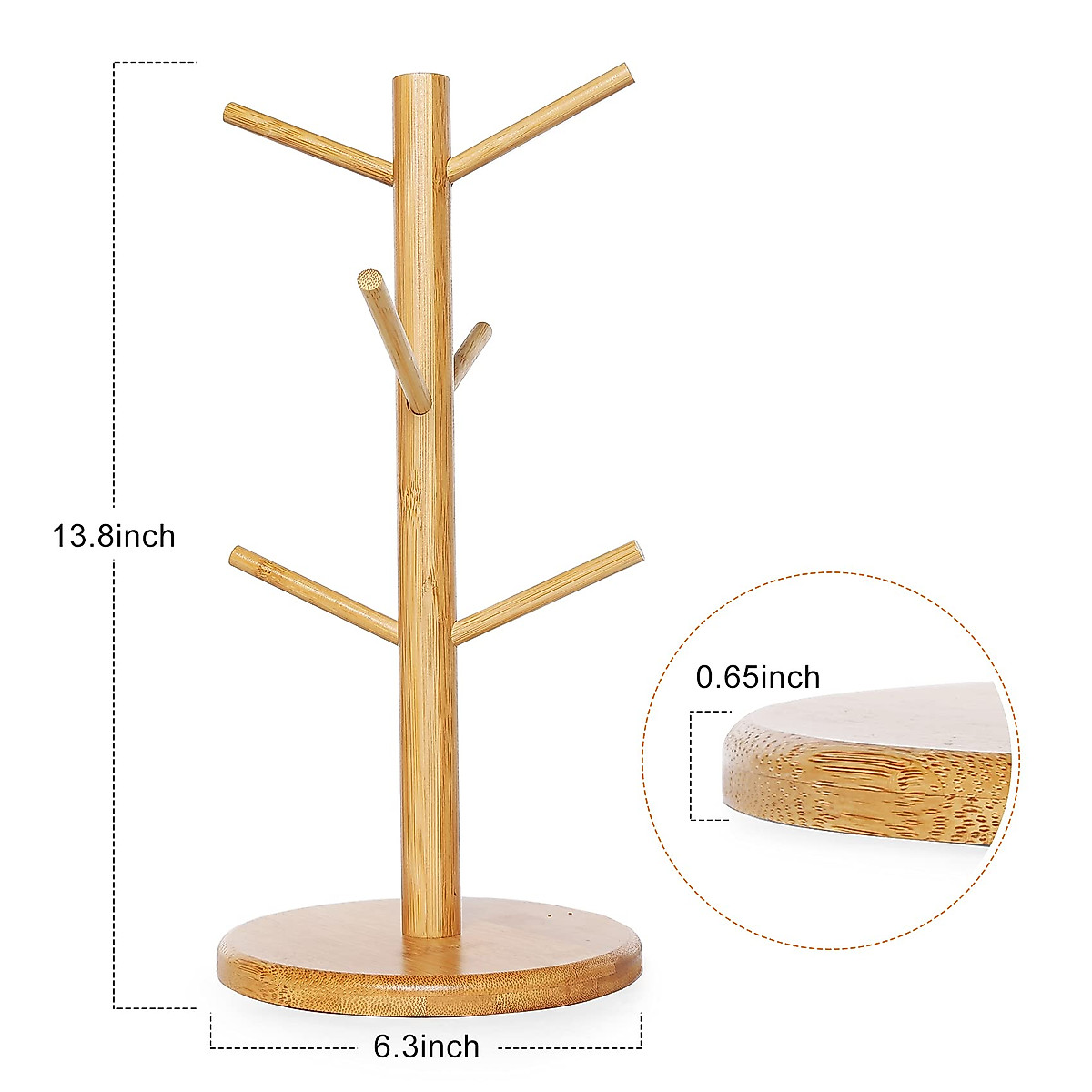 Maxcocola Mug Holder Tree, Coffee Cup Holder, Countertop Mug Tree , Coffee Mug Holder for Counter Stand, Bamboo Mug Rack & Tea Cup Organizer, Bamboo Coffee Counter Bar Accessory with 6 Hooks