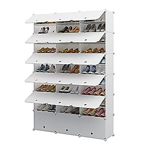 Aeitc Portable Shoe Rack, 72-Pair DIY Shoe Storage Shelf Organizer, Plastic Shoe Organizer for Entryway, Shoe Cabinet with Doors, White