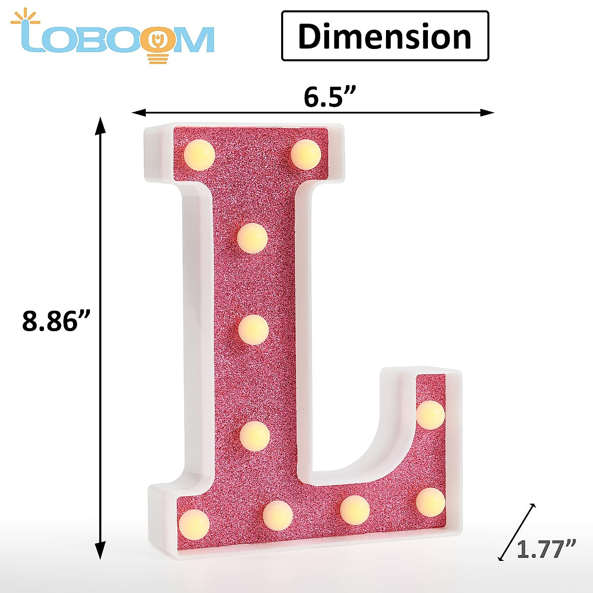 Light Up Pink Alphabet Marquee Letters Sign, Glitter LED Marquee letter Lights Sign Battery Powered for Night Light Girls Bedroom Birthday Gifts Wedding Pink Party Baby Shower Decorations, Pink L