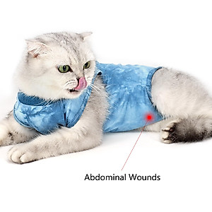 Cat Recovery Suit for Male and Female Surgical Post Surgery Soft Cone Onesie Tie Dye Cats Shirt Clothes Neuter Licking Protective Diapers Outfit Cover Kitten Spay Collar Alternative(Navy Blue, L)