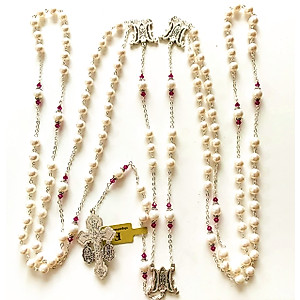 elegantmedical Pearl Cross Necklace lasso STERLING SILVER FATHER BEADS wedding rosary