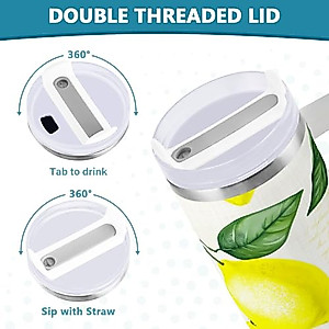 RPLIFE Juicy Lemons Butterfly White Stainless Steel Cup, Insulated Cup with Straw, Coffee Tumbler for Women