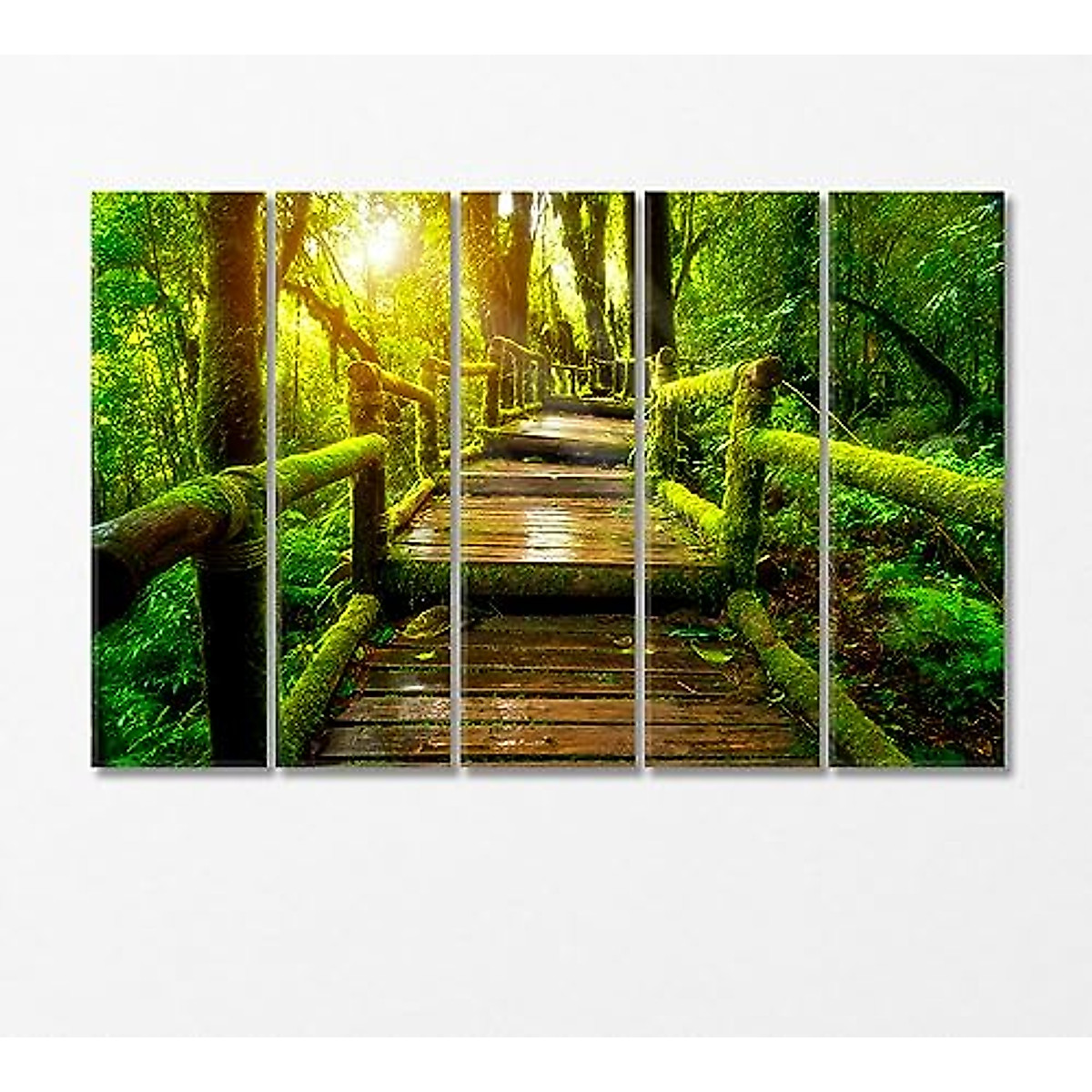 Old Wooden Bridge in Doi Inthanon National Park Thailand Canvas Print 3 Panels / 36x24 inches