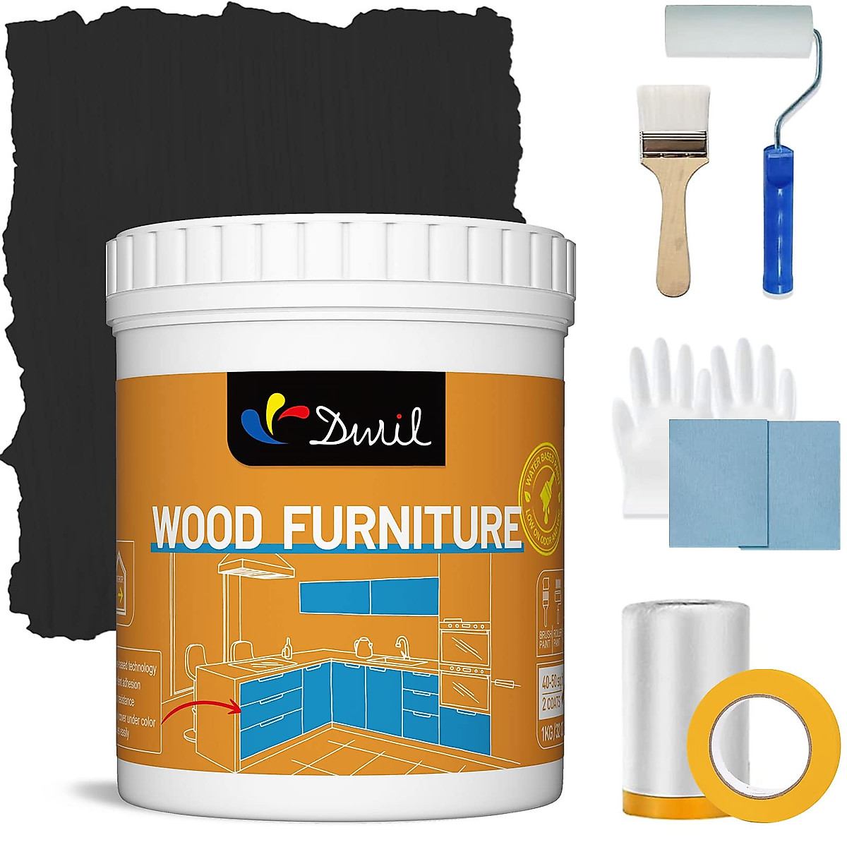 DWIL Acrylic Wood Paint for Furniture - Semi-Gloss Paint Suitable for Wood Surface Renovation, Water-Based All match Paint, Non-Toxic & Odorless, Eco-Friendly & Healthy (32oz, Black)