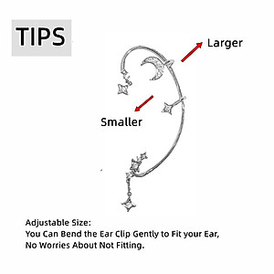 2PCS Women's Clip-On Earrings Hook Without Pierced (Star Moon Ear Clips)