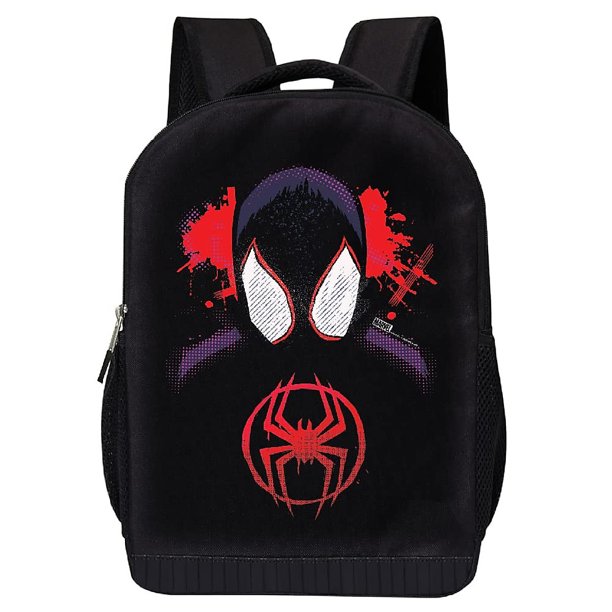 Marvel Comics Spiderman Backpack - Into The Spider-Verse Black Knapsack 16 inch Mesh Padded Bag (Miles Spider)