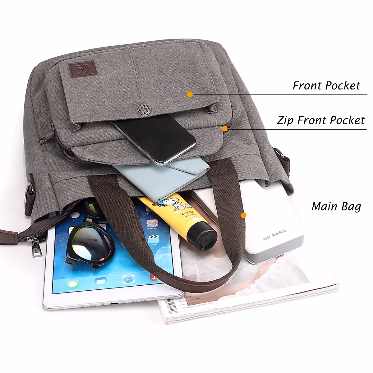 Blostirno Women's Canvas Tote Purse Shoulder Crossbody Bag Handbag Multi-pocket Large Capacity Top Handle Work Bags(Brown)