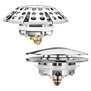 Anlige 1 PCS Tub Stopper with Drain Hair Catcher and 1 PCS Bathtub Drain Stopper, Pop Up Bath Tub Plug and Cover with Strainer, Universal for 1.5 to 2in Tub Drain Hole