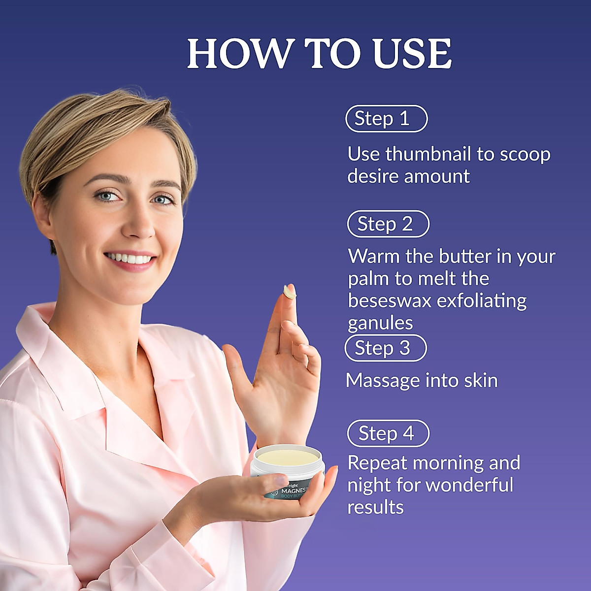 Magnesium Body Butter – Quick Ease for Tensed Legs, Tight Muscles & Sleep, Organic Ingredients with Pure Magnesium Oil, Exfoliating Topical Cream 4oz