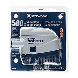 Attwood 4505-7 Sahara S500 Automatic Bilge Pump, 12-Volt, 1.5-Amp Draw, ¾-Inch Interior Diameter Hose, 29-Inch 16-Gauge Wire