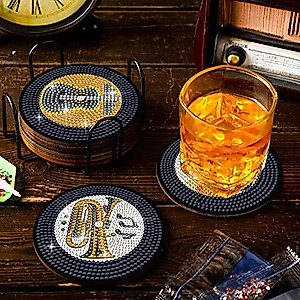 8 Pcs Diamond Art Coasters Retro Record Coasters Diamond Painting Coasters with Holder DIY Retro 80s Record Coasters Disk Coasters Diamond Painting Kits for Adults Kids Music Lovers Drink Table Gifts