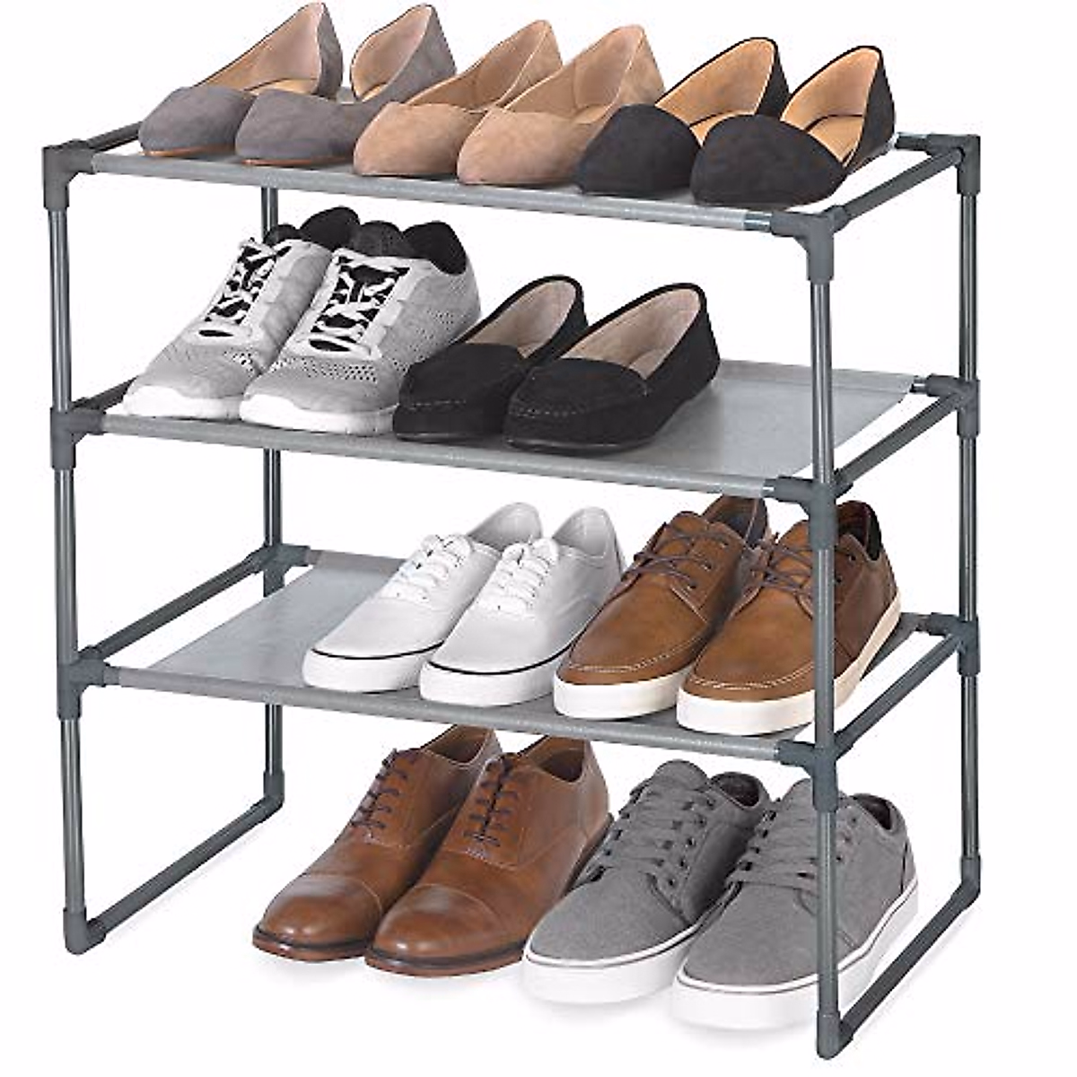 Smart Design Shoe Rack Shelf - Stackable - Laminated Liner - Steel Metal Frame - 3-Tier Holds 9 Pairs - Entryway, Closet, & Garage - Home Organization