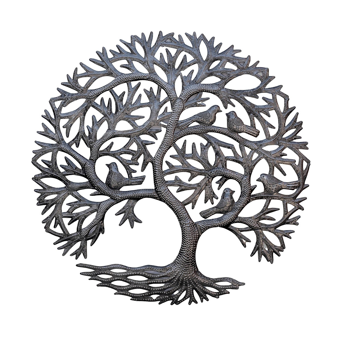 It's Cactus Haitian Tree of Life Wall Decor, Global Art Made in Haiti, Oil Drum Metal Craft with Birds, Decoration for Kitchen or Anywhere in Home, 23 In. x 23 In. (Whispering Tree)