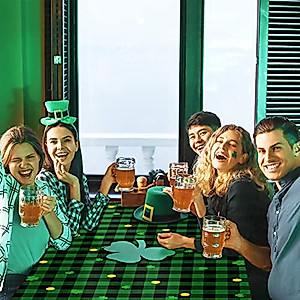 durony 2 Pack St Patrick's Day Tablecloth Green Shamrock Buffalo Plaid Table Cover Waterproof Plastic Tablecloth for St Patrick's Day Party Supplies Table Decorations, 108 x 54 Inch