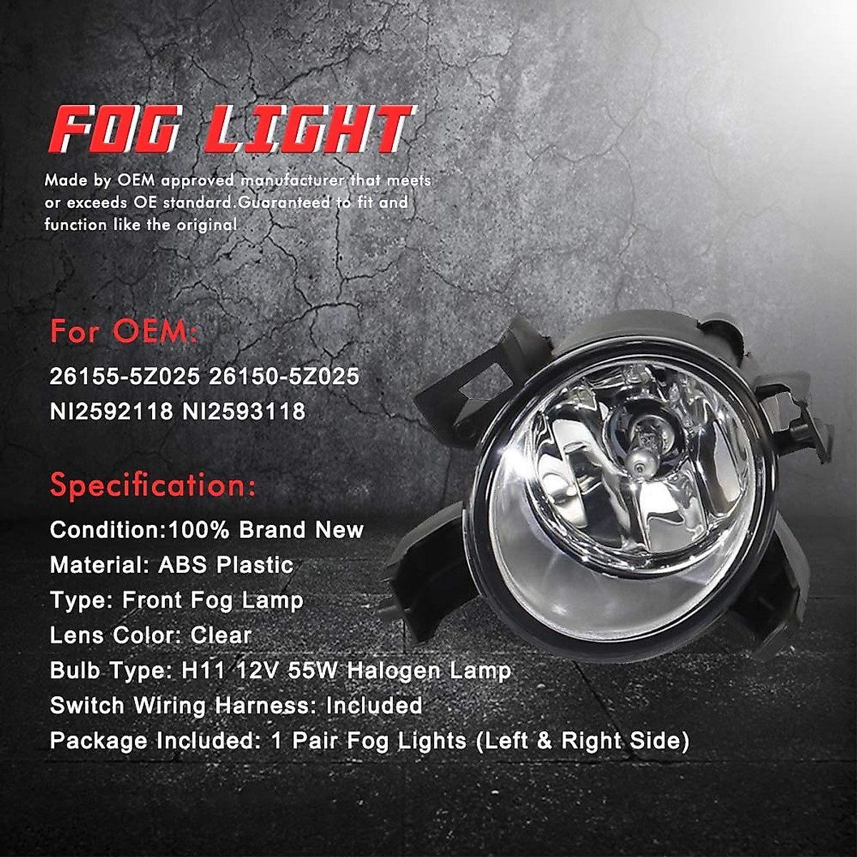 Driving Fog Lights Lamps Replacement for 2004-2018 Nissan Sentra & 2010-2015 Nissan Altima & 2007-2014 Nissan Maxima with H11 12V 55W Halogen Bulbs & Switch