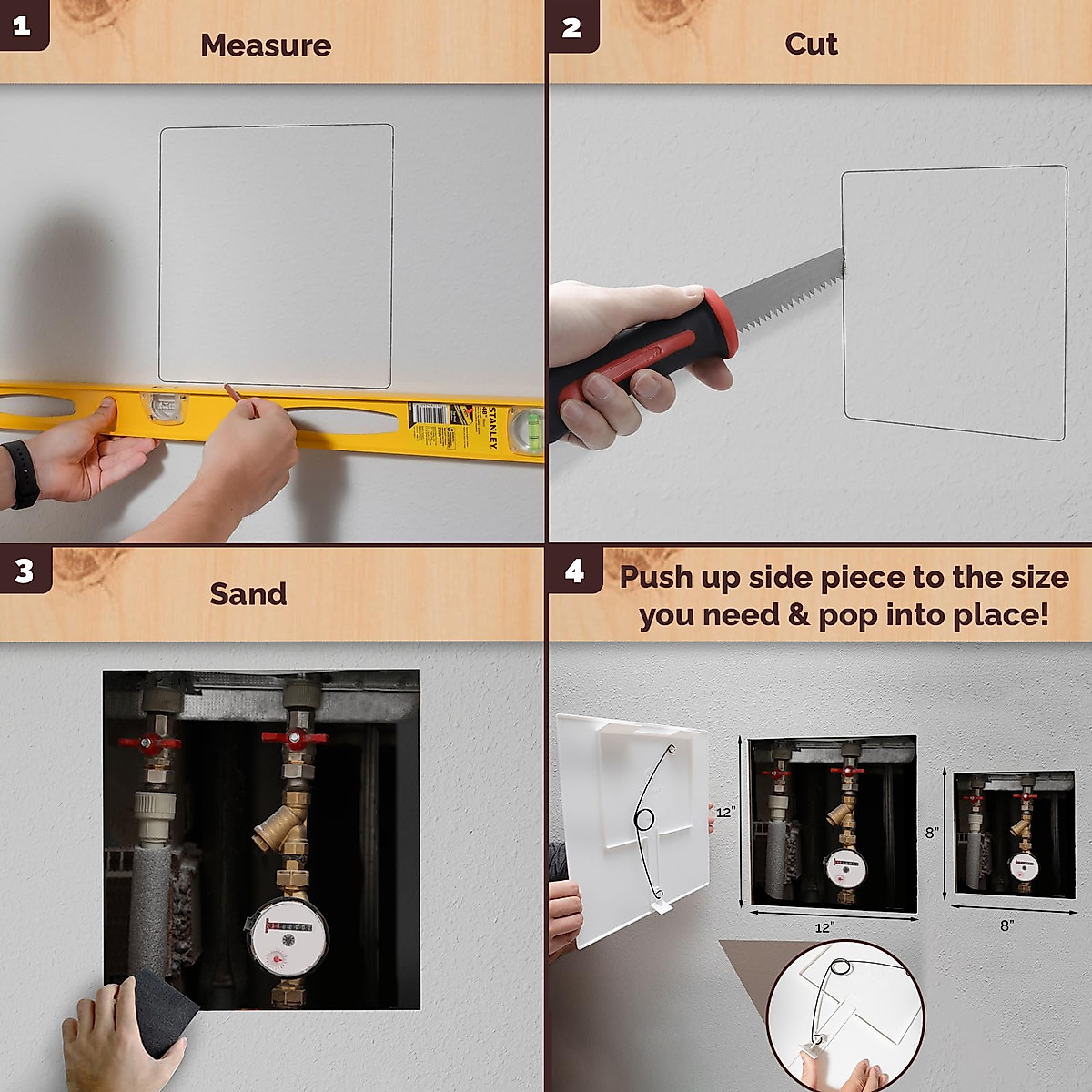 Morvat Adjustable Spring Access Panel, Fits 8"x8" - 12"x12" Inches (External 13.5"x13.5"), for Drywall, Ceiling, Electrical, Plumbing Heavy-Duty & Easy Install, Wall Hole Cover Plate, White (1-Pack)