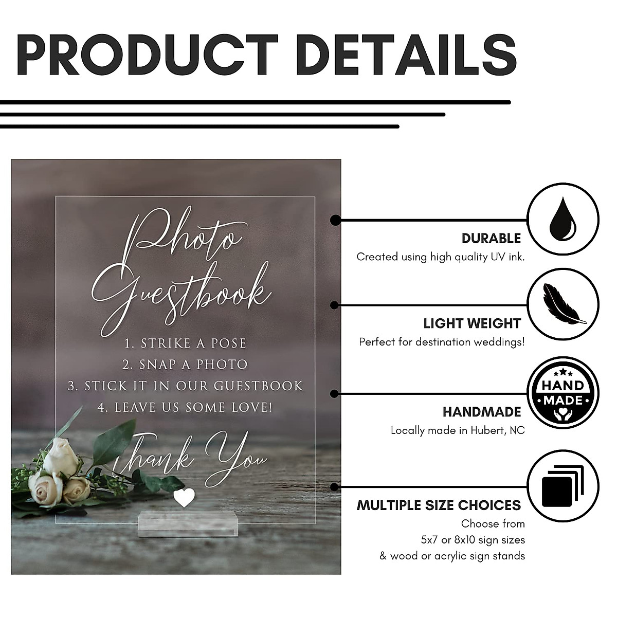 Acrylic Wedding Guestbook Sign with Stand - Fun Instant Memory Photo Booth Sign for Weddings, Birthdays, Baby Showers, Anniversaries and Special Events - Please Sign Our Guestbook Mr & Mrs Table Decor