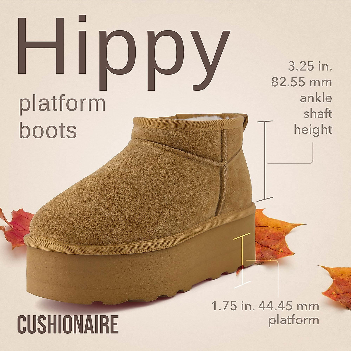 CUSHIONAIRE Hippy Women’s Platform Ankle Boots – Genuine Suede, Faux Fur Lining, Cozy Winter Slip-On Design boots for women, CHESTNUT 11
