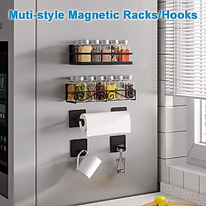 Magnetic Spice Rack, Thipoten Strong Magnetic Shelf with 2 Removable Hooks, Perfect Space Saver for Small Kitchen/ Apartment, Awesome Metal Cabinet for Holding Spices, Jars, Bottle, Beve(Black, 2Pack)
