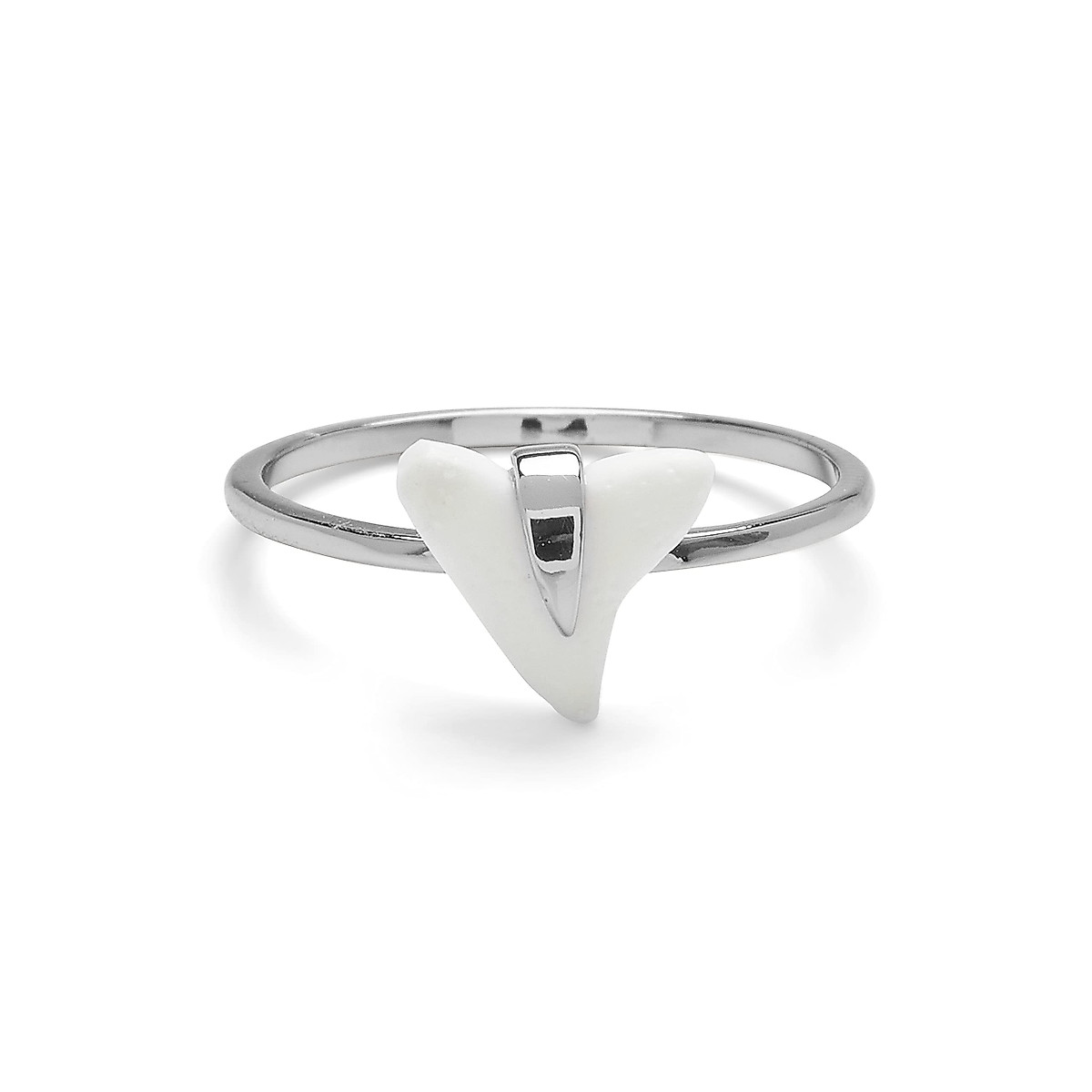 Pura Vida Silver-Plated Shark Tooth Ring w/Resin Charm - Brass Band, Rhodium Plating - Size 7
