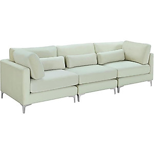 Meridian Furniture 605Cream-S108 Julia Collection Modern | Contemporary Velvet Upholstered Modular Sofa with Complete Sets of Gold and Chrome Legs Included, Cream, 108" Wide