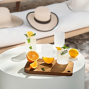 Classic Reusable Plastic Drinking Glasses, Hobnail Design, Shatterproof | 6 Set | Clear Tritan Highball, Acrylic Unbreakable Beaded Cups, Dishwasher Safe 13oz, Kitchen Cups, BPA-free, Indoor, Outdoor