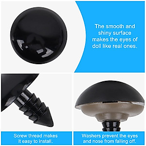 QUEFE 180pcs Large Safety Eyes and Noses for Amigurumi, 16-30mm Plastic Black Eyes with Washers for Crochet Animals, Puppet, Stuffed Animal and Teddy Bear