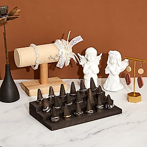 Juexica 18 Fingers Wood Ring Display Wooden Finger Ring Stand for Selling Jewelry Display Holder Showcase for Storage(Black Gray)