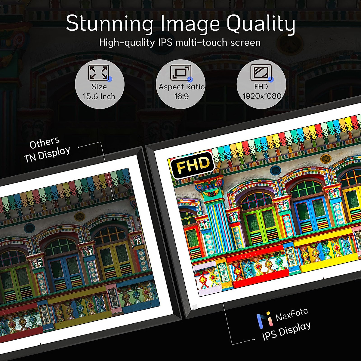 Nexfoto 15.6 Inch FHD 64GB Extra Large Digital Picture Frame with Remote Control, WiFi Electronic Digital Photo Frame 1920x1080 IPS Touch Screen Easy to Share Photo Video via App, Gift for Mother