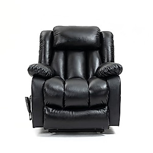 Electric Power Lift Chairs Recliner,Genuine Leather Upholstered Reclining Lifting Chair,Heated Vibration Massage Sofa Armchair, Dual Motor Infinite Position Lounge Couch w/Side Pockets and USB Ports