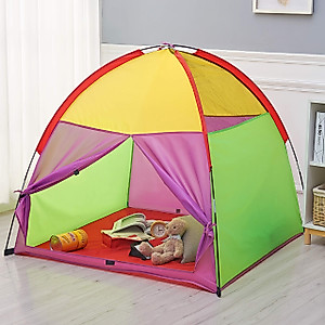 ATDAWN Kids Play Tent, Pop Up Tent for Kids, Camping Playground, Indoor/Outdoor Children Playhouse for Boys and Girls, Rainbow Color (L)