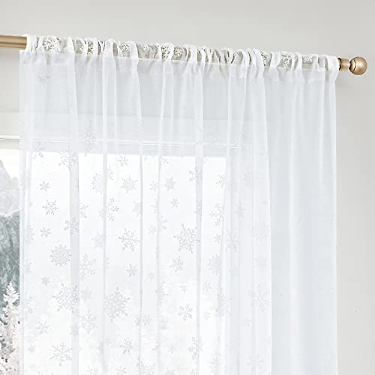 COLLACT White Sheer Curtains Snowflake Sheer Curtains for Living Room Rod Pocket Curtains for Window 84 Inch Long 2 Panel Set Modern Sheer White Curtain Set