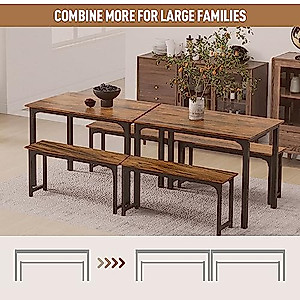 NAFORT 3-Piece Dining Table Set for 4, Kitchen Table with 2 Benches, 43.5’’ Space Saving Dining Room Table with Metal Frame & Solid MDF Wood Board, Ideal for Home, Restaurant, Patio Outdoor