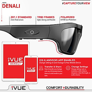 iVue Denali 2K/1080P HD Camera Glasses POV Video Recording Sport Sunglasses DVR Eyewear, Up to 60fps