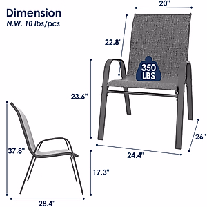 Xilingol Patio Chairs Set of 6, Outdoor Lightweight Stackable Dining Chairs w/All-Weather Textilene Fabric & Metal Frame, 350LBS Capacity, Outdoor Furniture for Pool Deck, Backyard, Garden (Dark Grey)