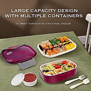 Bento Box, Upgraded Leakproof Lunch Box for Kids Adults, Food Container with 4 Compartments, Cutlery and Fruit/Yogurt Pot Set, Microwave and Dishwasher Safe Meal Prep Containers, 1.7L