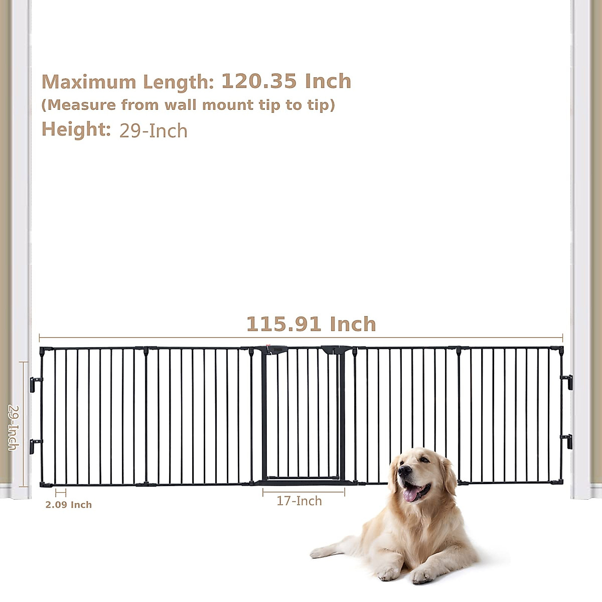 Bonnlo 120.5-Inch Metal Fireplace Fence Guard 5-Panel Baby Safety Gate/Barrier/Play Yard with Door Christmas Tree Fence Hearth Gate for Kids/Pet/Toddler/Dog/Cat, Black