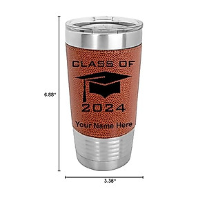 LaserGram 20oz Vacuum Insulated Tumbler Mug, Grad Cap Class of 2023, 2024, 2025, 2026, 2027, Personalized Engraving Included (Faux Leather, Basketball Style)