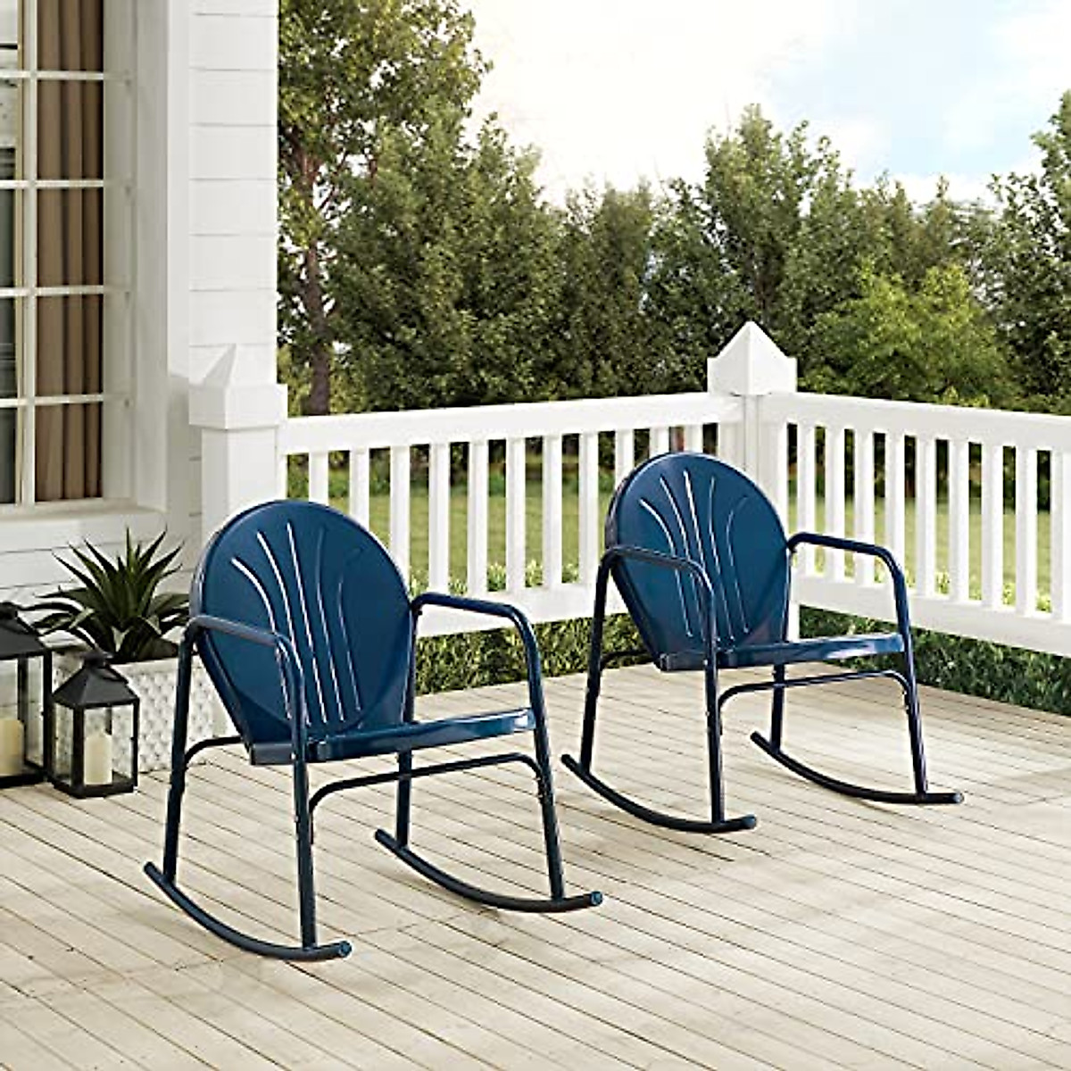 Crosley Furniture Griffith Retro Metal Outdoor Rocking Chairs, Set of 2, for Porch, Deck, Balcony, Backyard, Navy Gloss