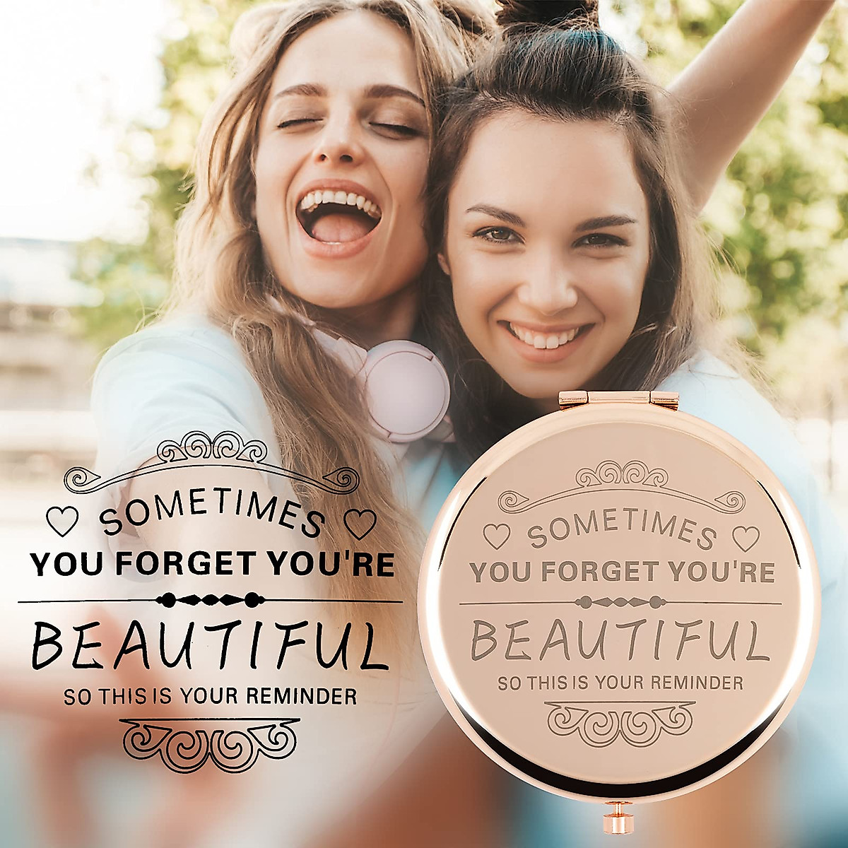 Birthday Gifts for Women－Compact makeup mirror,gifts for women, festival ,Valentine's Day,Christmas,Mother's Day, graduation party,the gift for mom,wife,sister,daughter,friend,classmate (Rose gold)