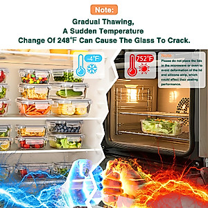 Glotoch 12 Sets Glass Food Storage Containers with Lids, Oven Safe Meal Prep Containers Reusable Glass Lunch Containers for Adults, Airtight Recipientes de Vidrio Con Tapa for Freezer & Dishwasher