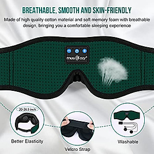 MUSICOZY Sleep Headphones Breathable Bluetooth Headband 3D Sleeping Headphones, Wireless Music Eye Mask Sleep Earbuds for Side Sleeper Women,Men Office Air Travel Cool Tech Gadgets Unique Gifts Green