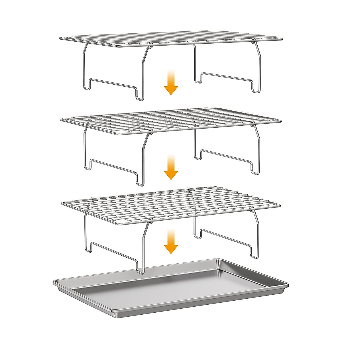 SafBbcue 3 Tier Cooling Rack with Baking Sheet Pan for Cookies Cakes Pies, Cake Layers, Finger Foods 304 Stainless Steel Oven and Dishwasher Safe