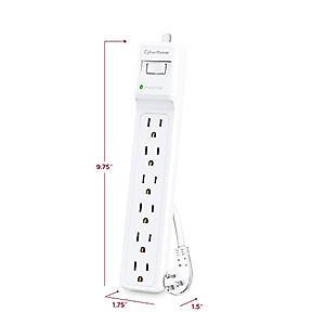 CyberPower B615 Essential Surge Protector, 1500J/125V, 6 Outlets, 15 ft Power Cord, White