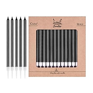 Cwise - 30 Count - Long Thin Cake Candles - Metallic Black Candles - Birthday Candles for Cakes - Birthday, Celebration, Wedding - Cake Decorations
