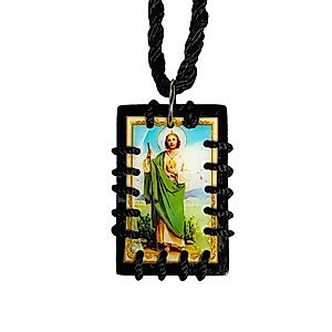 St Jude Black Wood Scapular Necklace Reversible Gold Plated Charm Escapulario Negro Madera San Judas Tadeo