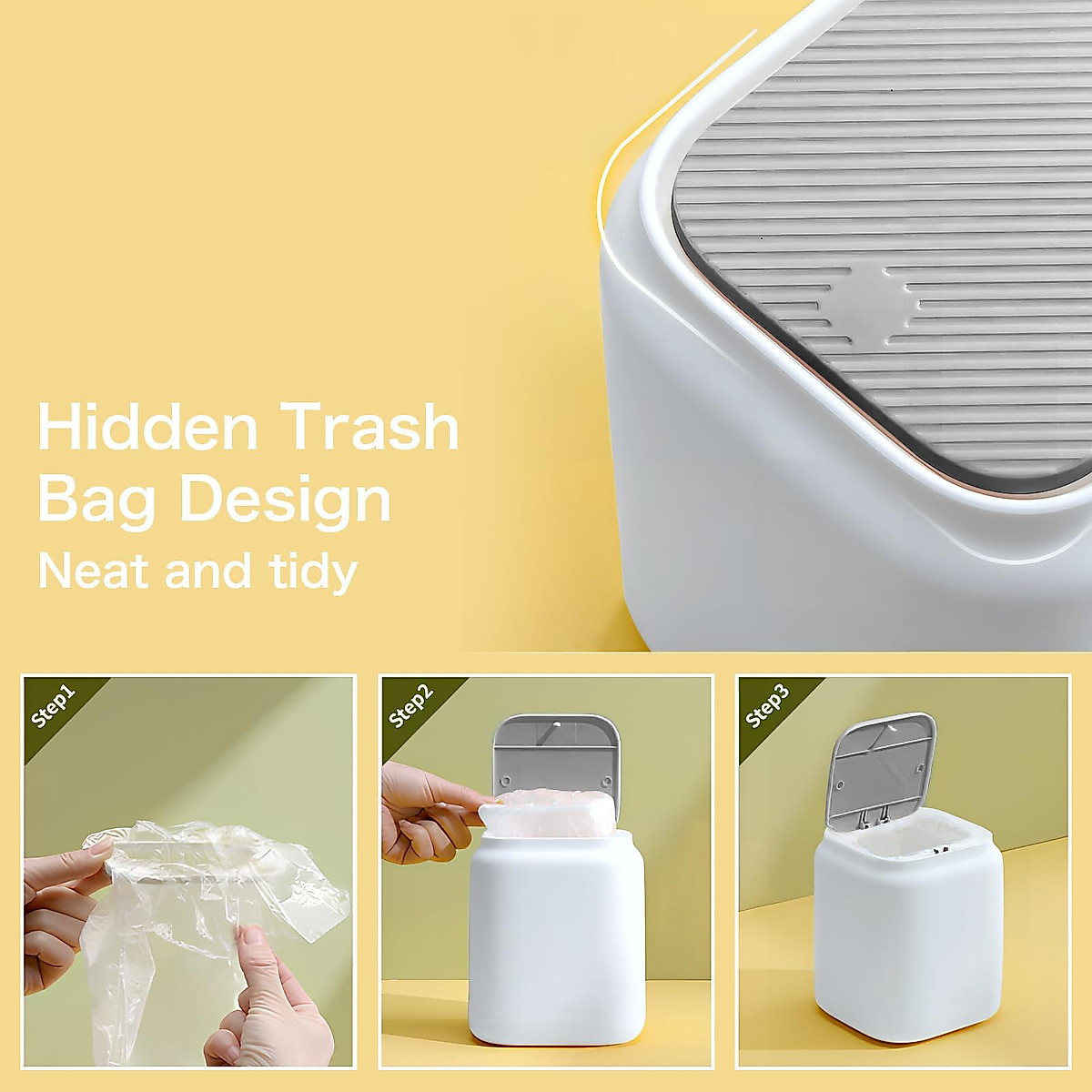 ABEETE Mini Countertop Trash Can with Press Top Lid, 0.66 Gal Small Garbage Can Pop-Up for Desk, 2.5L Tiny Wastebasket Cute Dog Proof Trash Bin for Baby Bedroom, Bathroom Vanity Top, RV-White