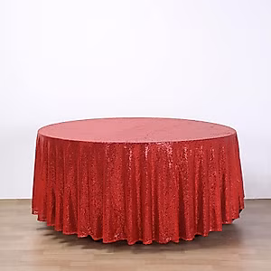 Tableclothsfactory 108" Wholesale Premium Red Table Cover Sparkly Sequin Round Tablecloth for Wedding Banquet Party Home Decor